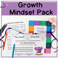 Growth Mindset Poster & Activities Pack + Quiz & Goal Setting Bunting