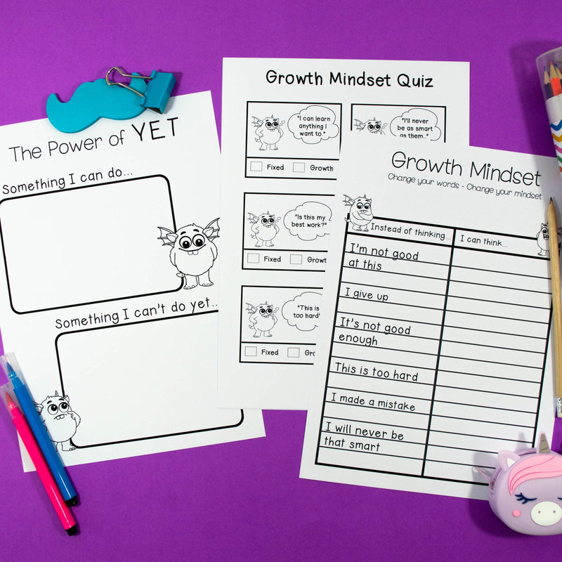 Growth Mindset Poster & Activities Pack + Quiz & Goal Setting Bunting
