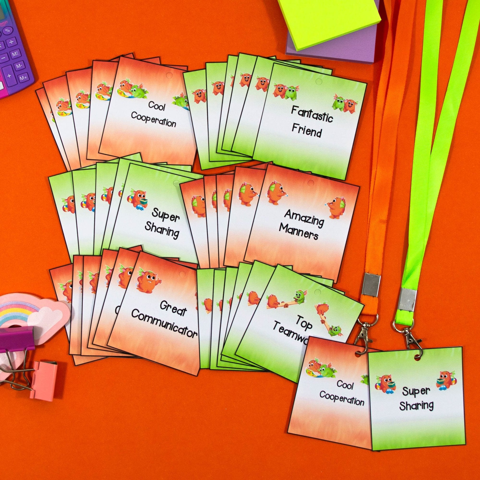 Printable Brag Tags Lanyards and Wristbands - Orange and Green
