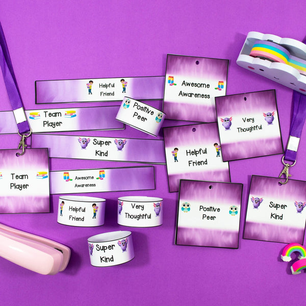 Printable Brag Tags Lanyards & Wristbands - Purple