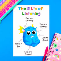 The 5 L's Of Listening And Learning a Printable Poster for The Five L's